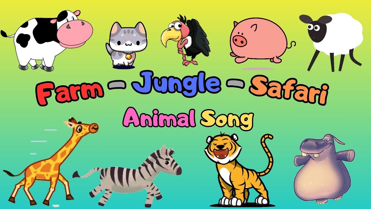 Animal Sounds Song | Learn Farm, Jungle & Safari Name And Sounds For ...