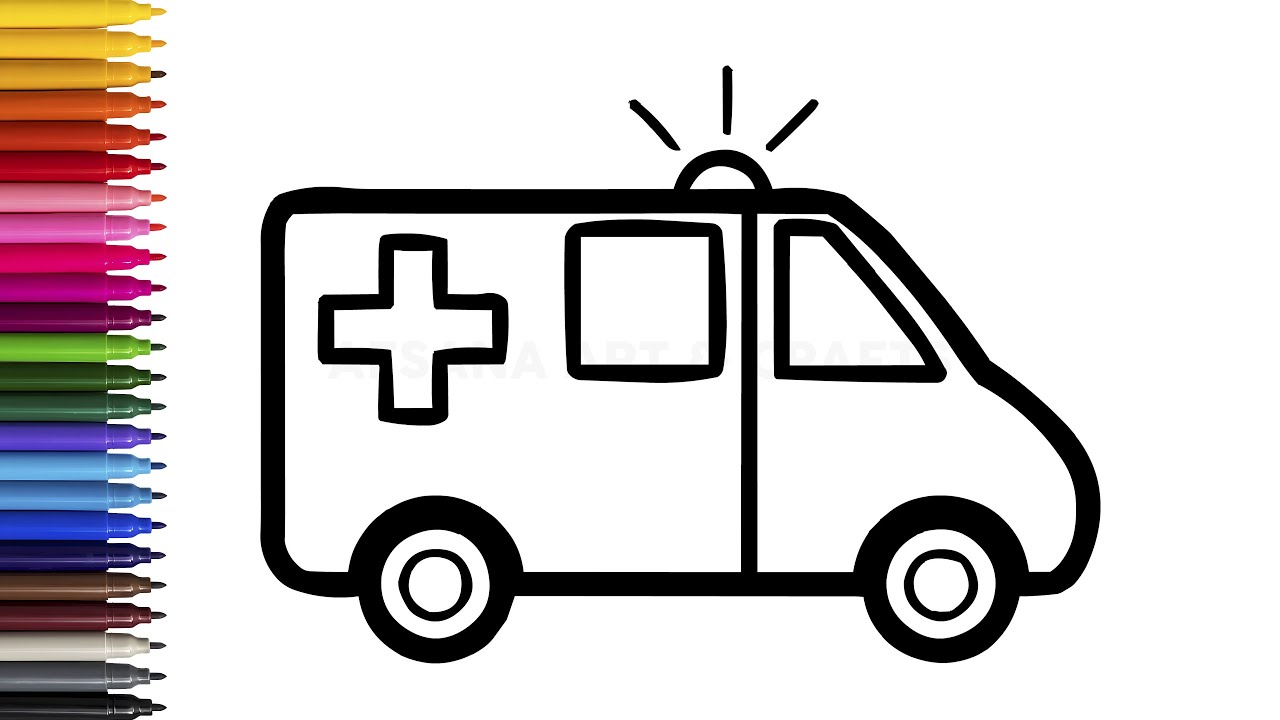 Ambulance Drawing Step by Step - Emergency Art Tutorial - Vehicle ...