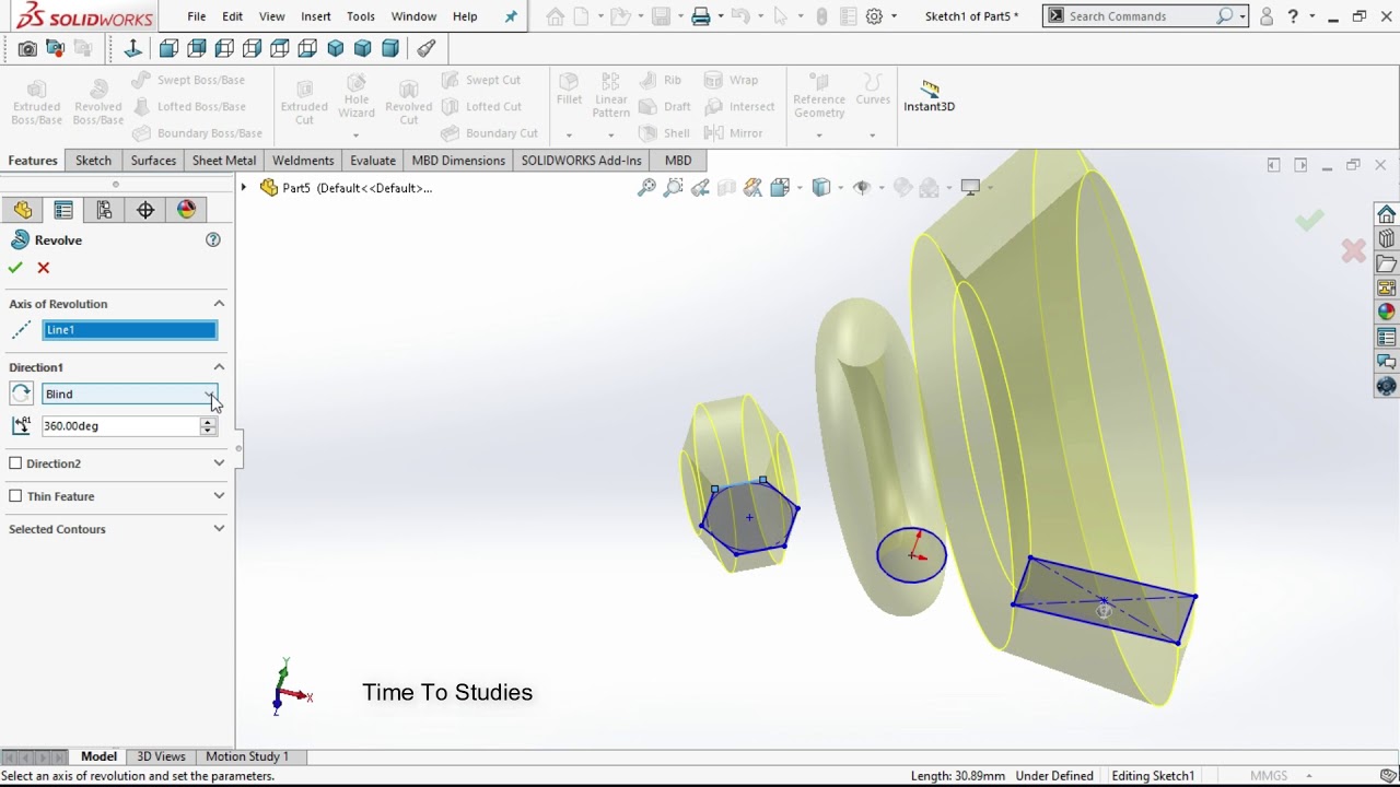 Revolved boss/bass in Solidworks 2019 || How to revolve sketch in ...