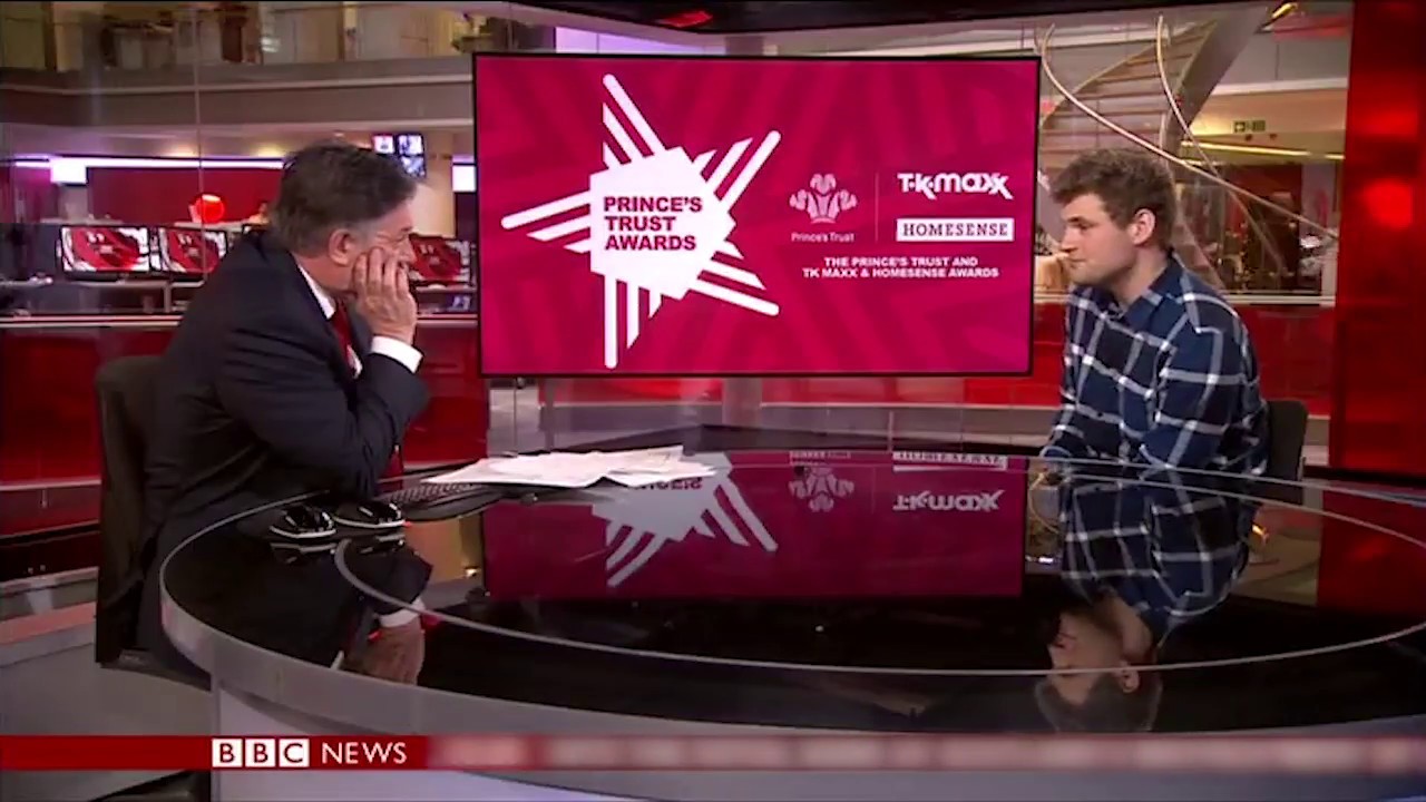 Young entrepreneur Kyle Chivers surprised live on BBC News - YouTube