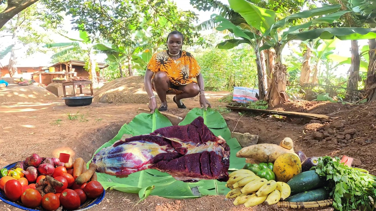 Roasting A Huge Beef Thigh UNDERGROUND with Hot Stones for My Family ...