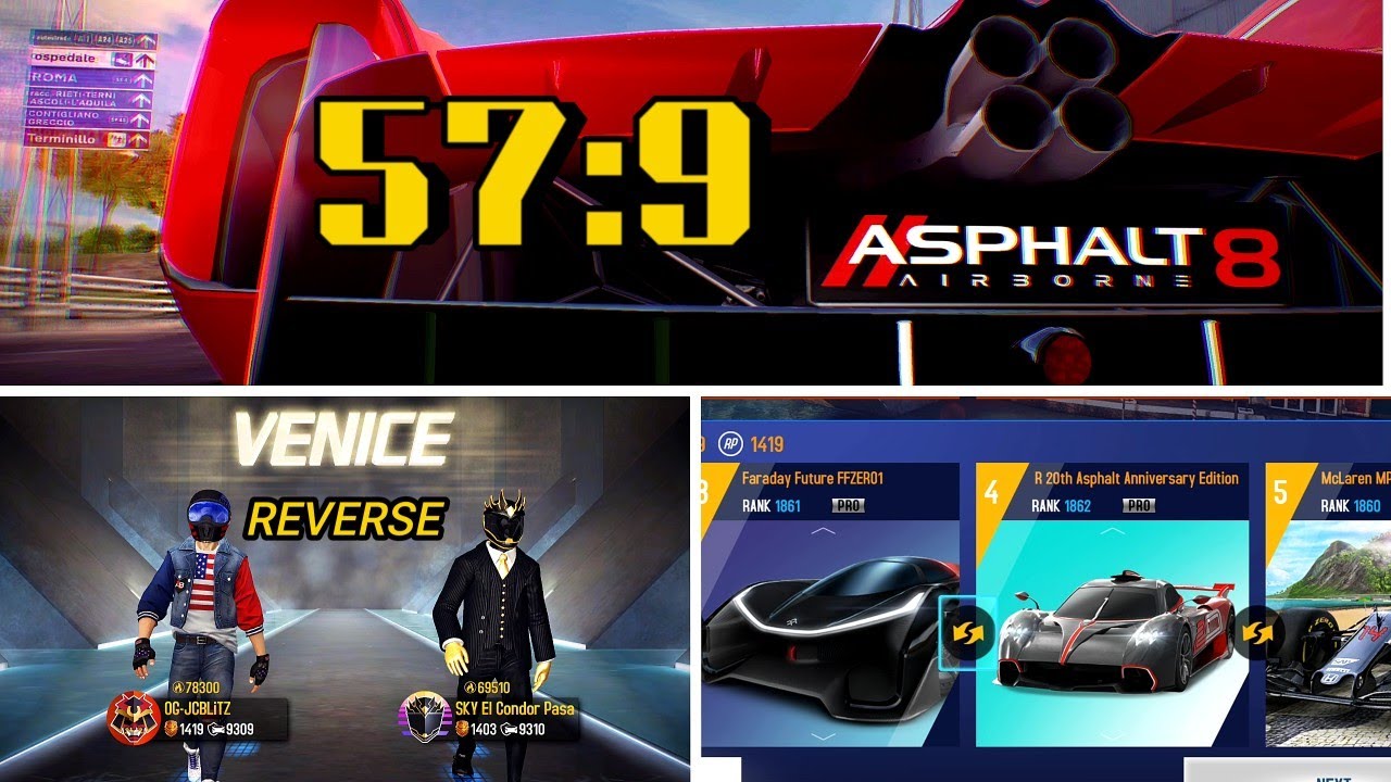 ASPHALT 8 Venice Reverse Gauntlet CHALLENGE 57.9 - YouTube