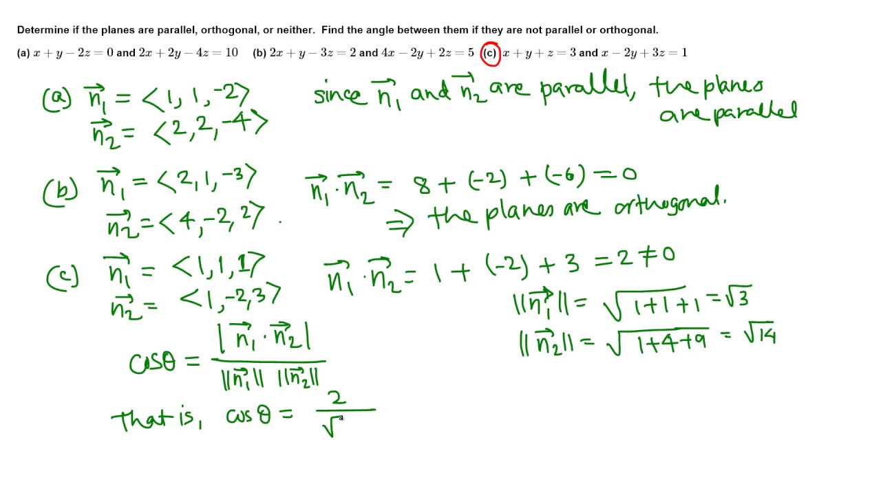 Calc III: Check if the planes are parallel or intersecting - YouTube