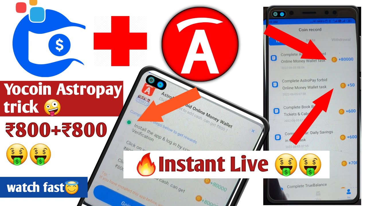 🔥Astropay instant ₹800+₹800 unlimited trick🤑🤑 || yocoin Astropay offer🤑 || yocoin offer ...