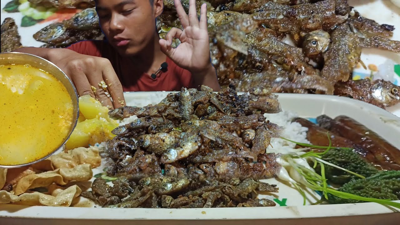 Small river fish deep fried so crunchy and so good☺️|Egg plant fried ...