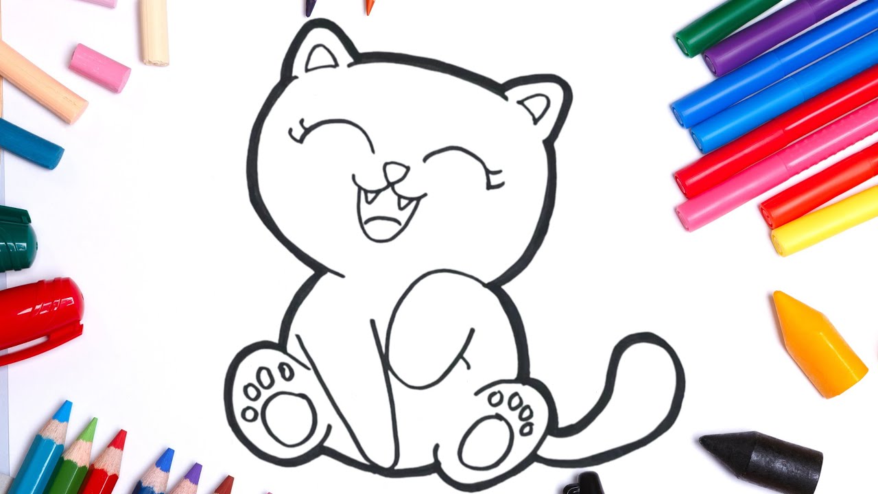 How to draw and color CUTE CAT - YouTube