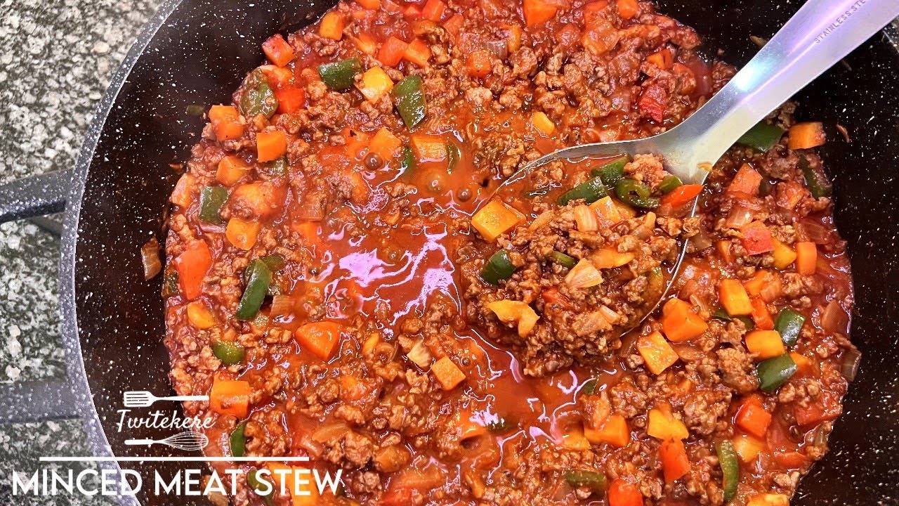 Guteka isosi y'inyama ziseye | minced meat stew recipe (with mango ...