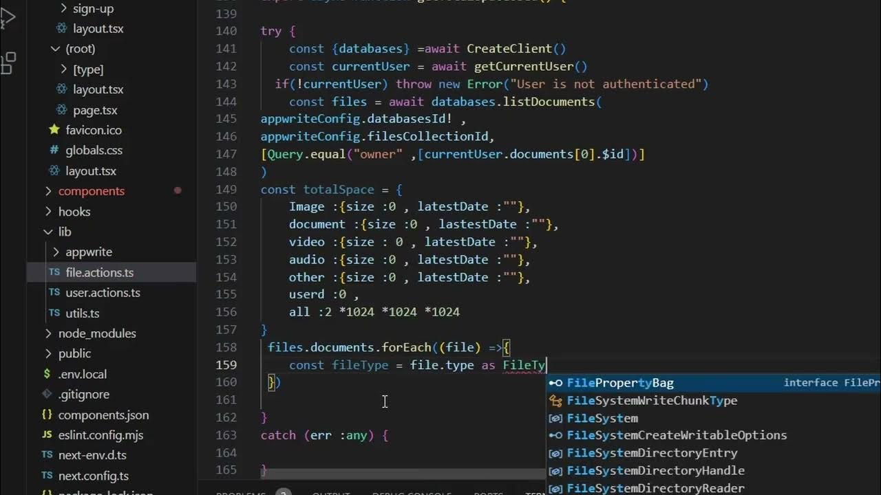 function to gettotalusedspace #typescript #appwrite #coding #nextjs #webdevelopment - YouTube