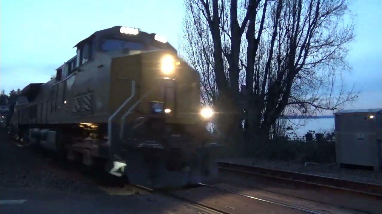 (NB) UP Priority Intermodal Train passes through the Sunnyside Beach Pedestrian Railroad ...