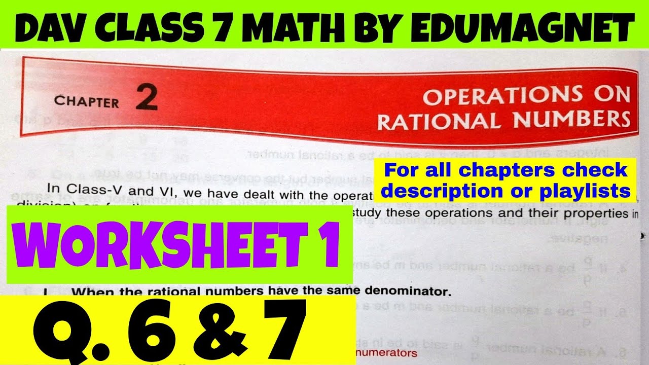 DAV CLASS 7 MATH CHAPTER 2 OPERATIONS ON RATIONAL NUMBERS WORKSHEET 1 Q ...