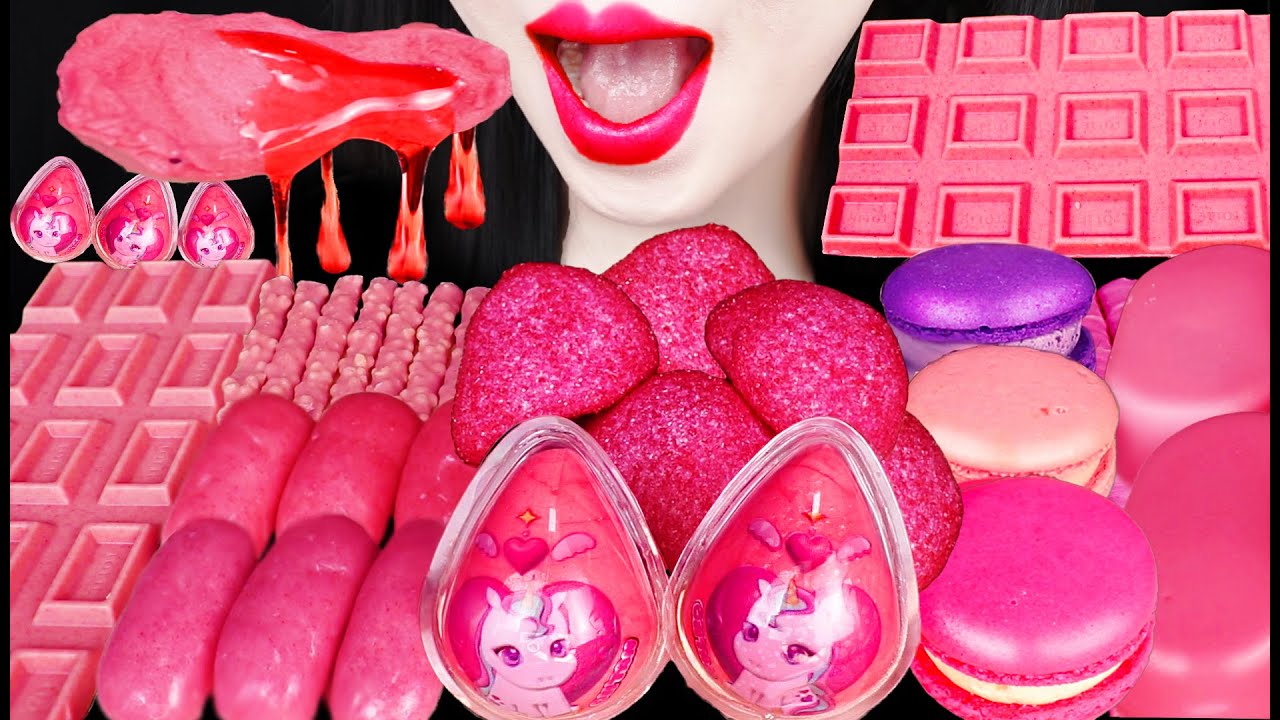 ASMR 일본 편의점 핑크 디저트 JAPANESE PINK SNACKS MUKBANG 먹방 - YouTube