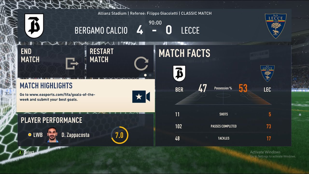 ATALANTA BC (BERGAMO CALCIO) 4-0 US LECCE FIFA23CALCIOSERIEASIMMATCH ...