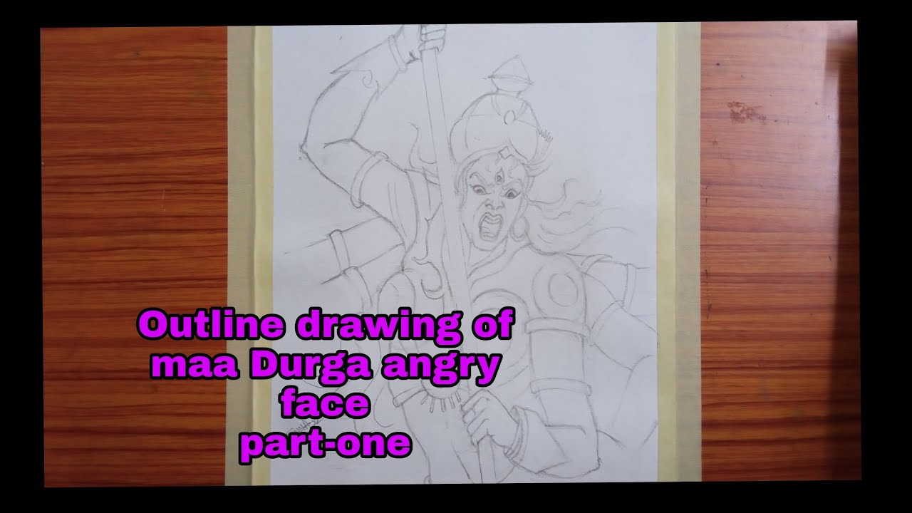 How to outline drawing of angry maa durga .( Part-1) For beginners step ...