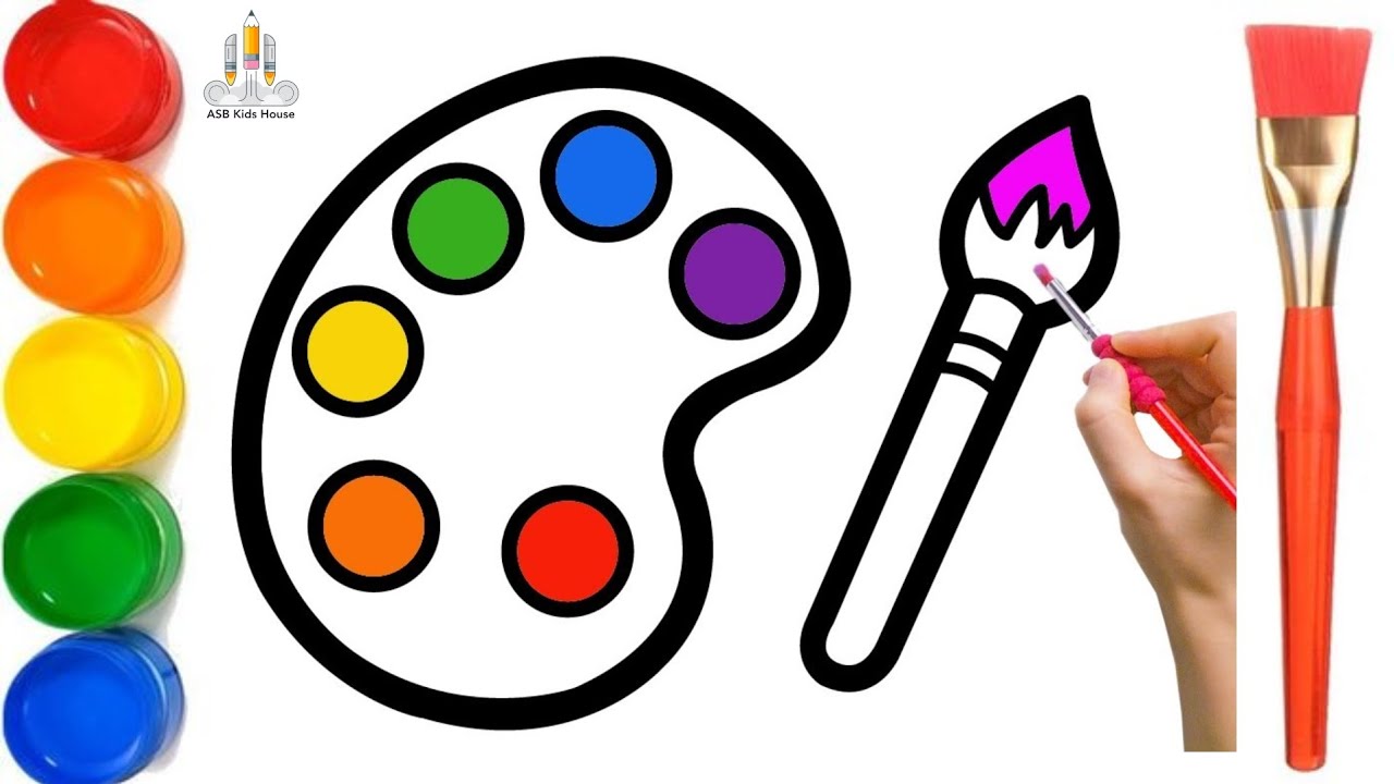 How to Draw paint palette drawing, Painting and Coloring for Kids ...