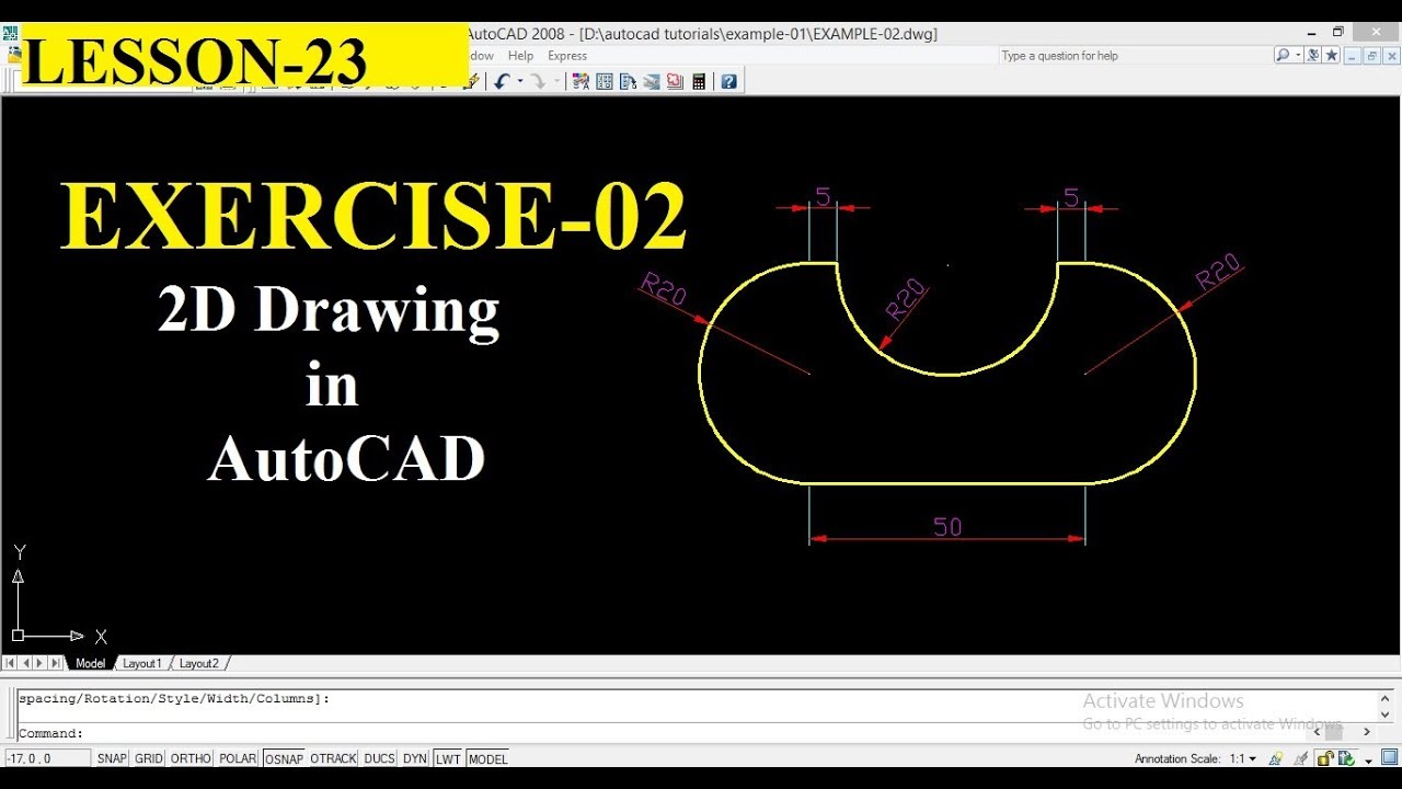 2D Drawing in AutoCAD #EXERCISE 02 #LESSON 23 - YouTube