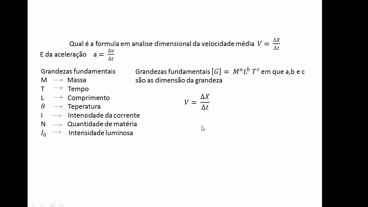 Qual é a formula em analise dimensional da velocidade média - (Parte 1 ...