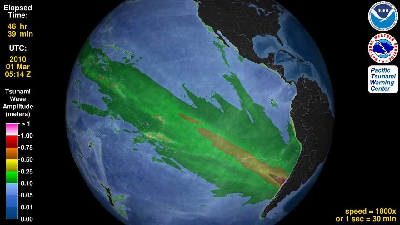 Tsunami Animation: Maule, Chile 2010 (rotating globe) - YouTube