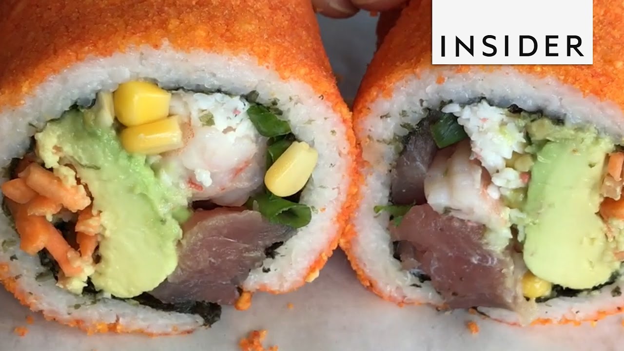 Sushi Burrito Covered in Cheeto Dust - YouTube