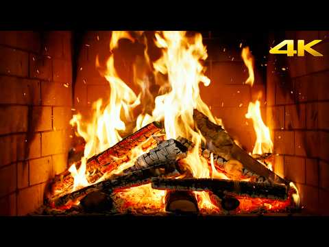 🔥 Şömine, sakin odun ateşi sesi ve loş oda ışıltısıyla Noel havası (Fireplace 4K)
