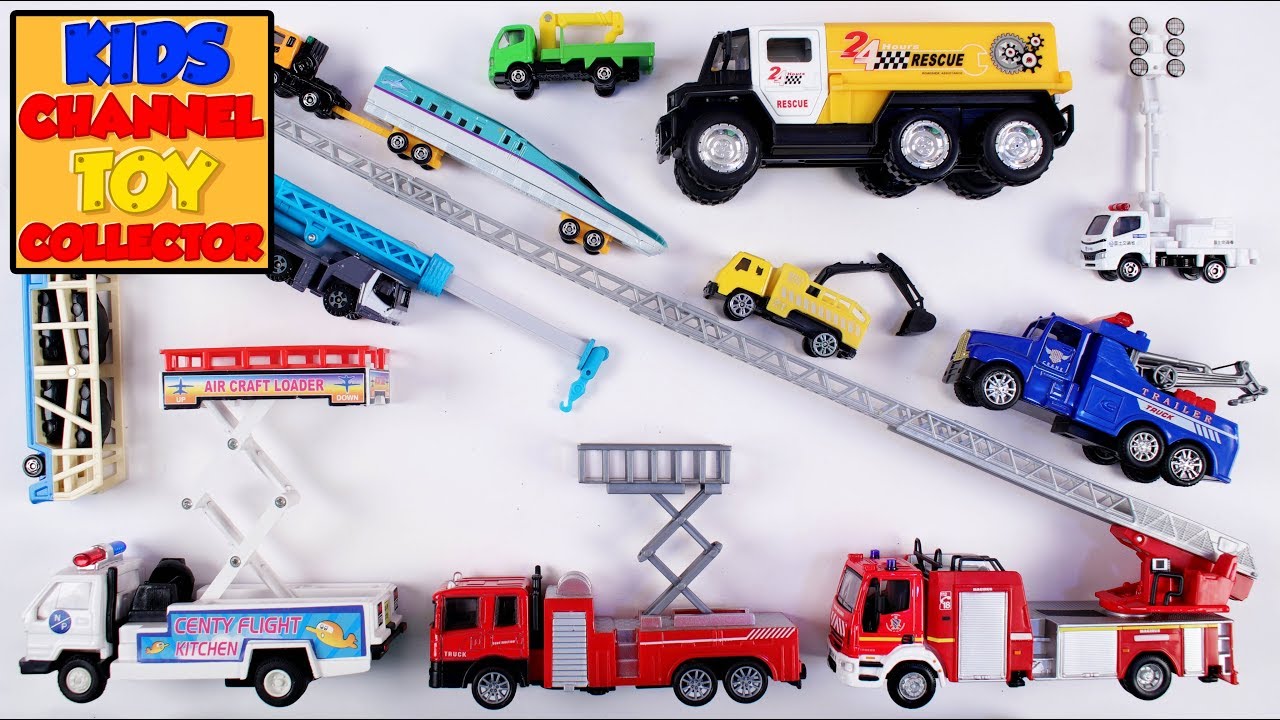 Learning Cranes And Trucks For Kids | Crane Trailer Truck Bucket Truck ...