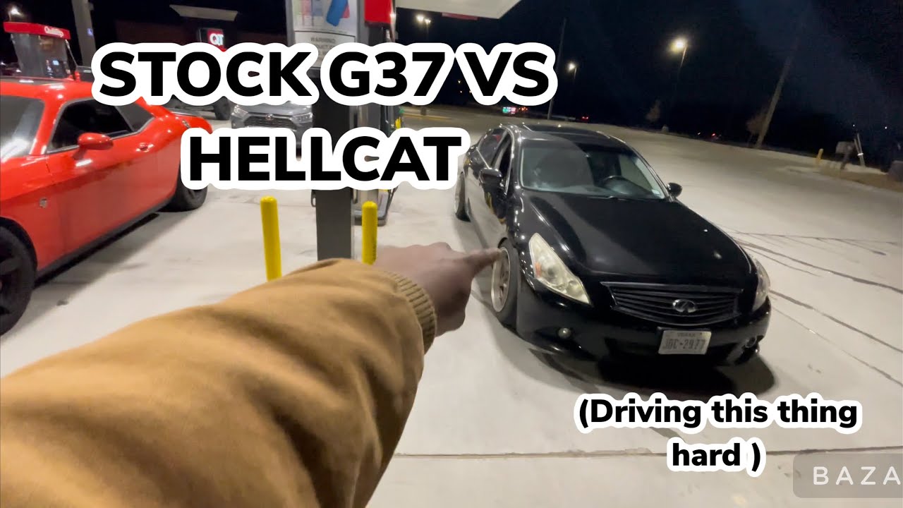 TRYING TO KEEP UP WITH A HELLCAT AND GANG OF MUSTANGS IN MY STOCK G37‼️ ...