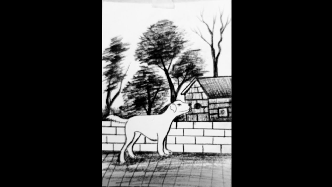 How to draw dog scenery drawing with pencil - YouTube