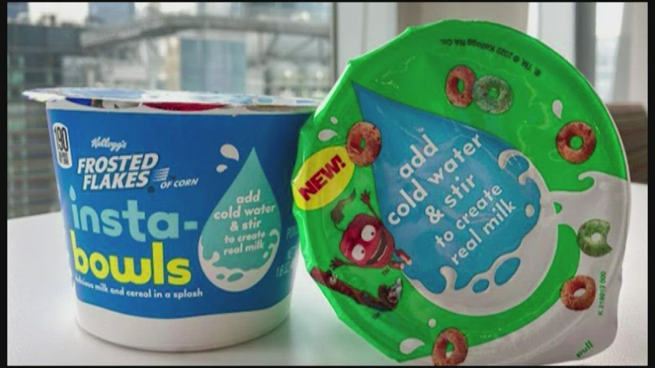 Kellogg's InstaBowls feature tubs of cereal with milk powder - YouTube