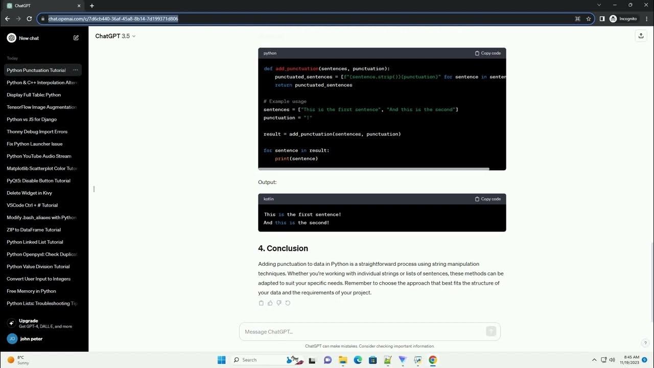 How to add punctuation to data in python - YouTube