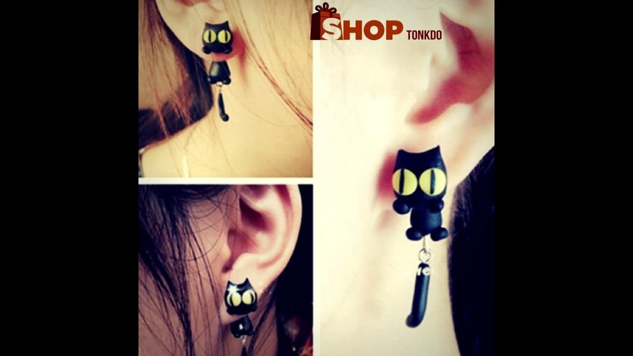 Boucles d'oreilles 3D Chat - YouTube