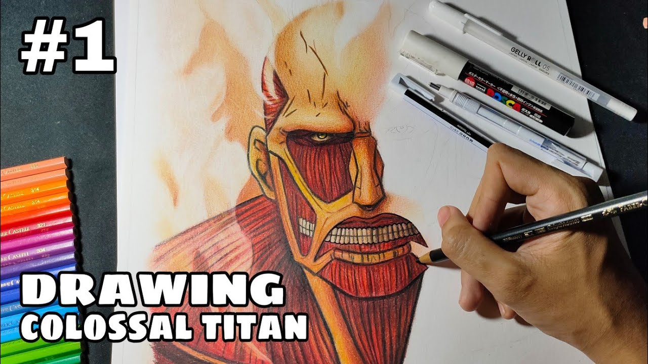 Menggambar COLOSSAL TITAN #1 - Drawing anime attack on Titan step by ...