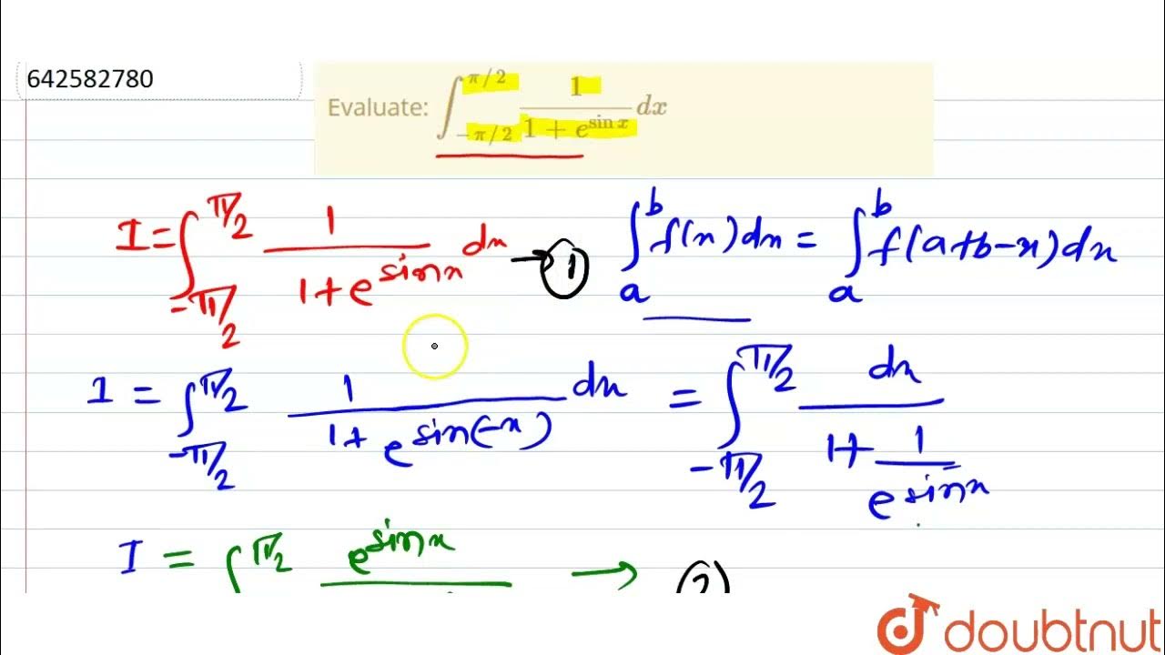 Evaluate: int_(-pi//2)^(pi//2)1/(1+e^(sinx))dx | 12 | DEFINITE INTEGRALS | MATHS | RD SHARMA ENG ...