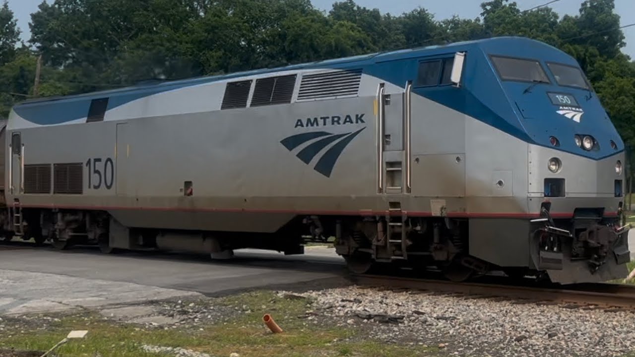 Amtrak 150 leads P079 thru Emporia, VA - YouTube