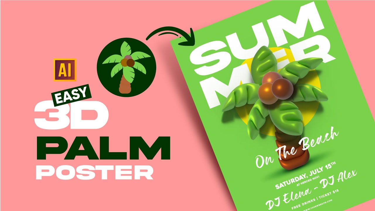 HOW TO MAKE A 3D EASY PALM TREE POSTER | TUTORIAL IN ADOBE ILLUSTRATOR ...