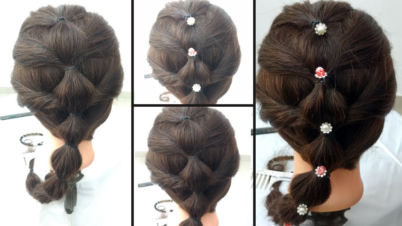 Segmented Ponytail Hairstyle | 2 Minutes Party Updo - YouTube