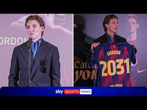 Anthony Gordon signs for Barcelona for £69.3m and speaks Spanish at unveiling