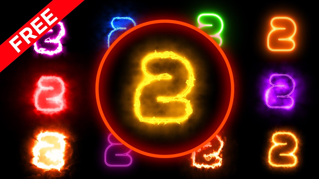 number 2 neon glow animation green screen video - YouTube