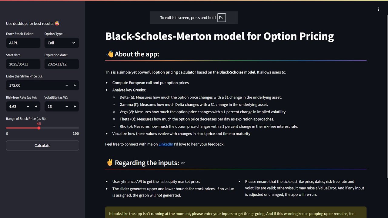 Black-Scholes Option Pricing Calculator | CS50P Final Project | Python & Streamlit for Finance ...