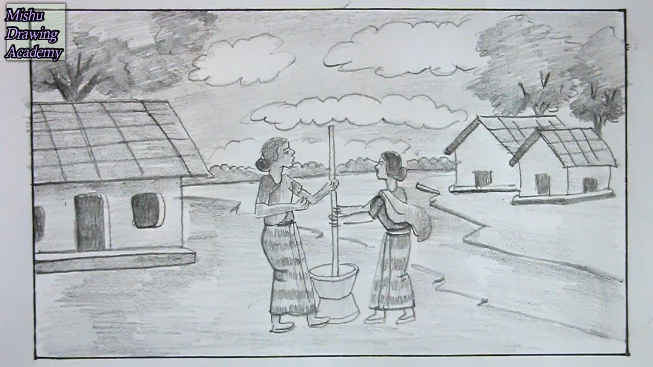 How TO Draw village scenery/draw village life step by step - YouTube