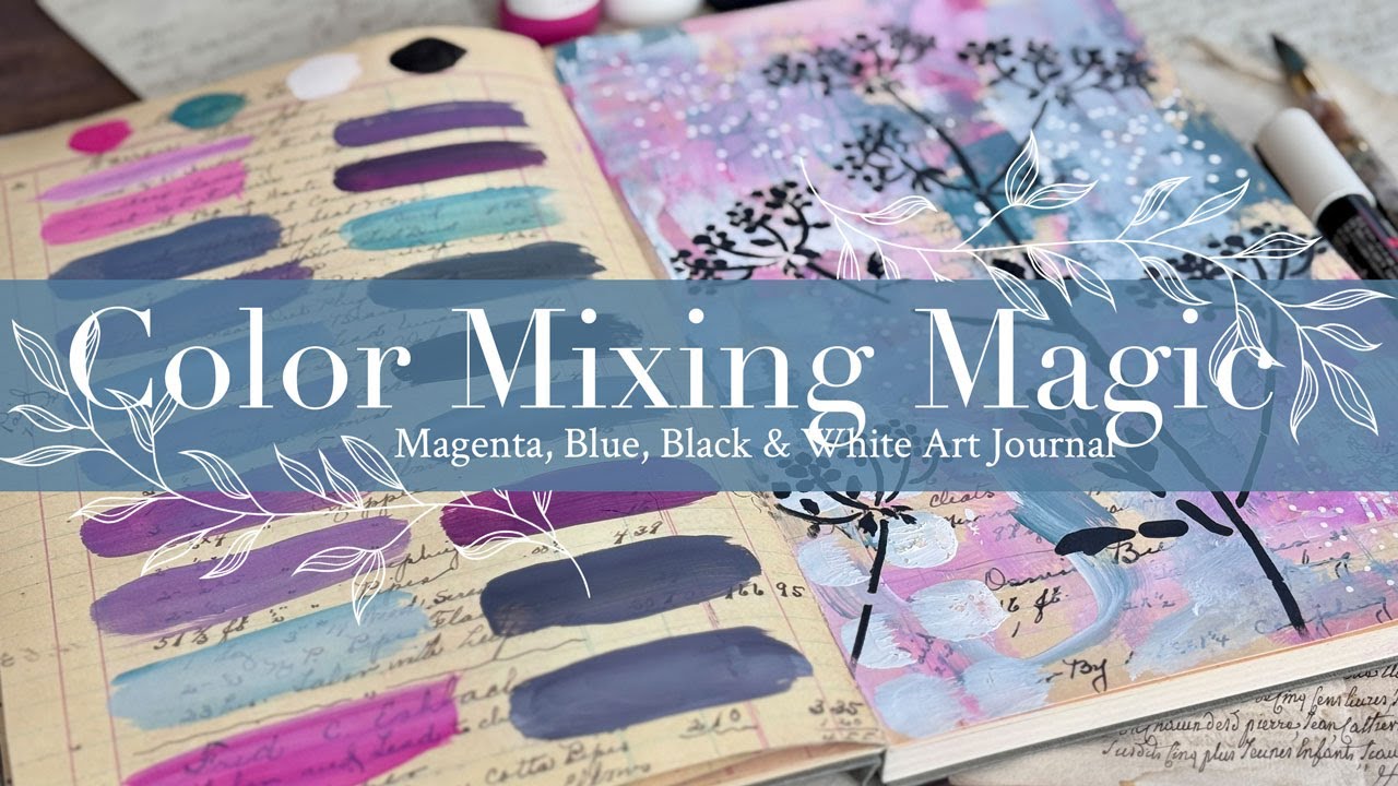 Color Mixing Magic: Magenta, Blue, Black & White Art Journal - YouTube