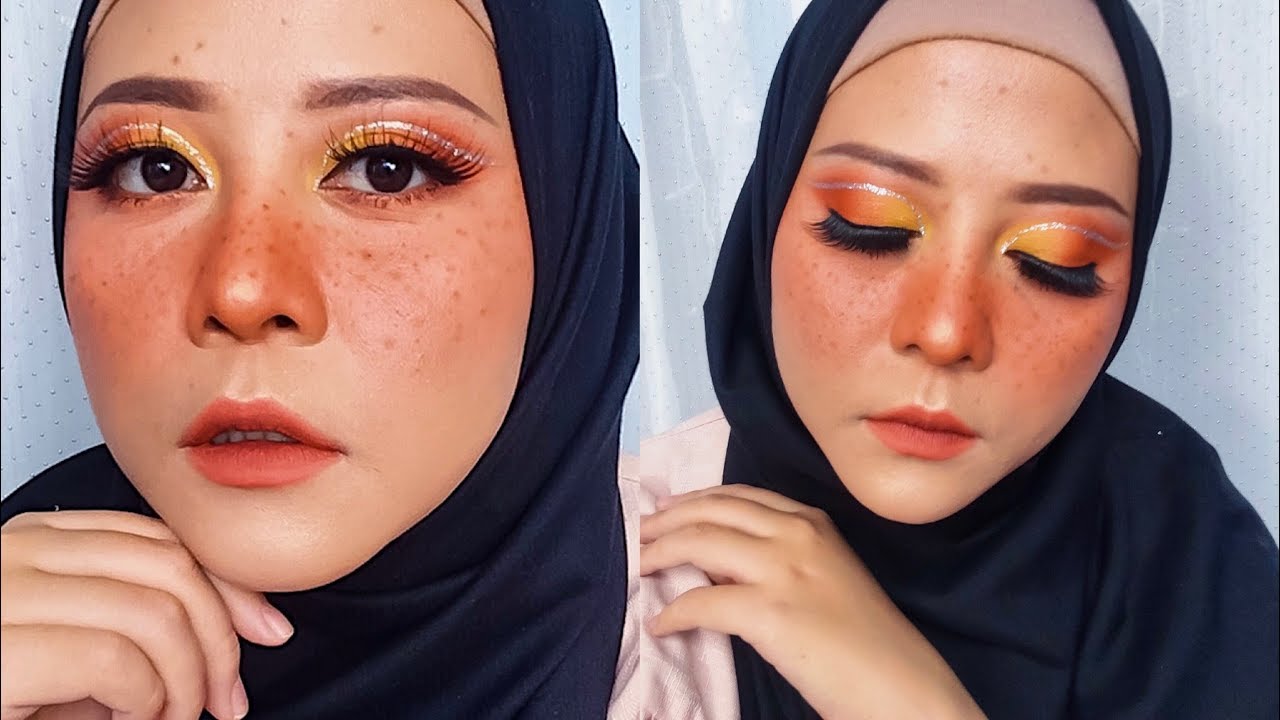 ORANGE BLUSHING MAKEUP LOOK WITH FAUX FRECKLES - YouTube