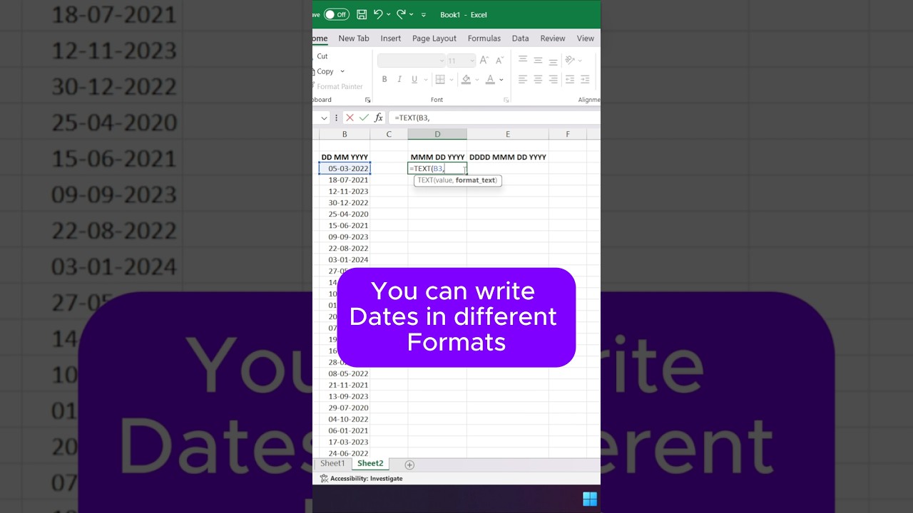 Types of Dates Format in MS Excel #excel #ytshorts #shorts - YouTube