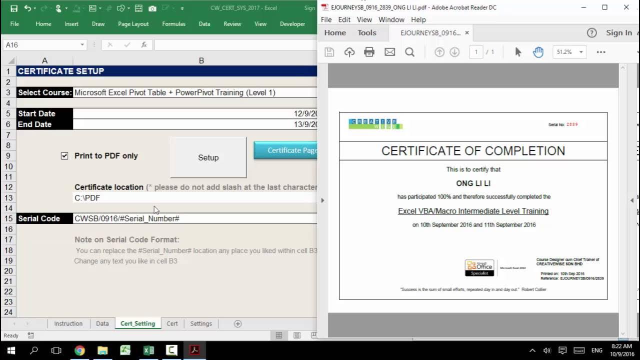 Generate List of E-Certificate using Ms Excel (like Mail Merge, just a bit Advanced) Part 2 ...
