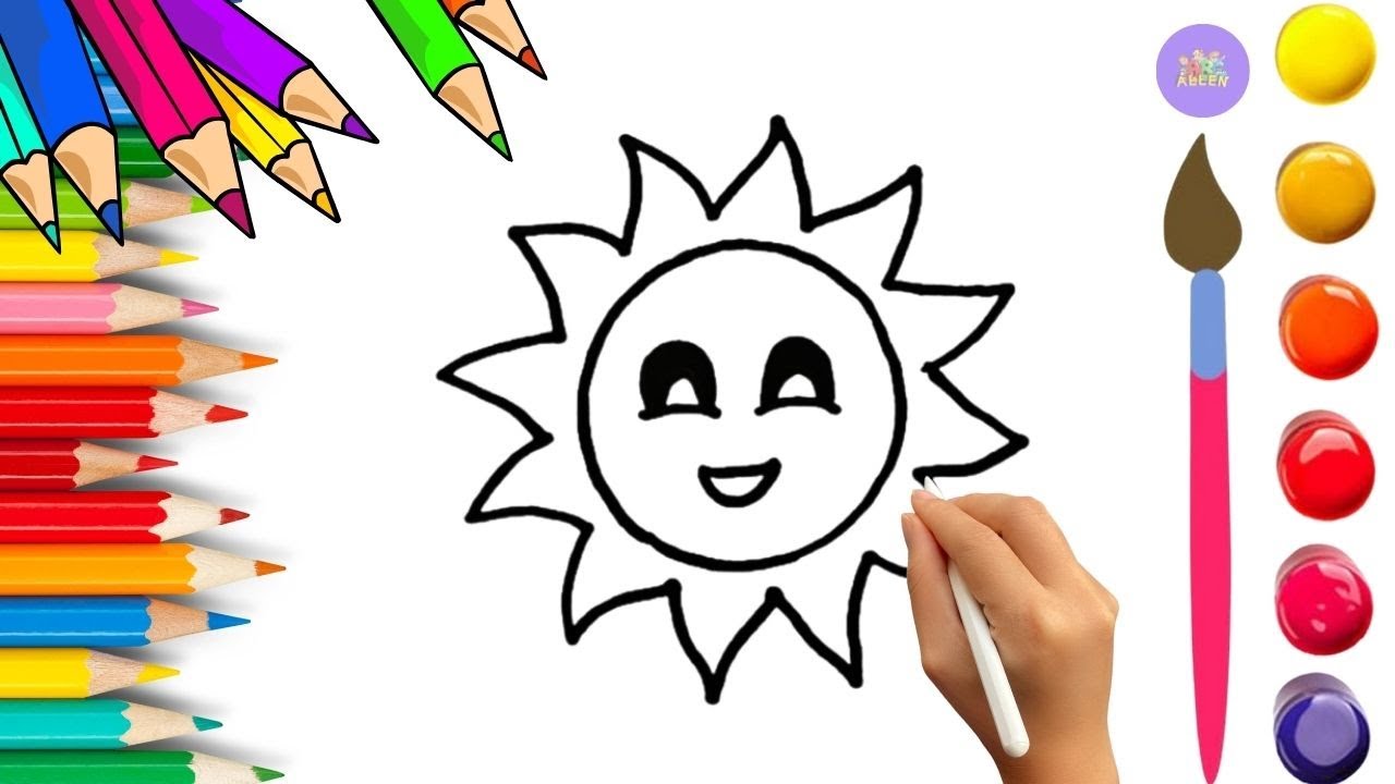 How To Draw cute Sun Drawing, Painting & Coloring For Kids and Toddlers ...