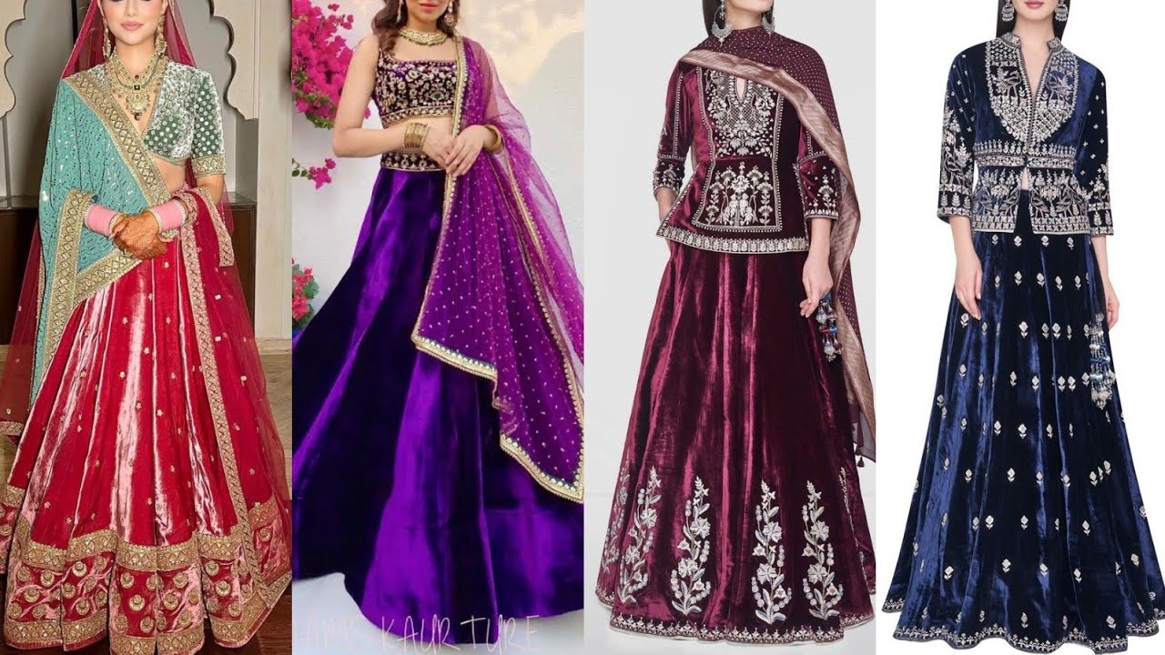Velvet Lehenga Choli Designs|Velvet Crop Top Lehenga Designs|#Velvet # ...