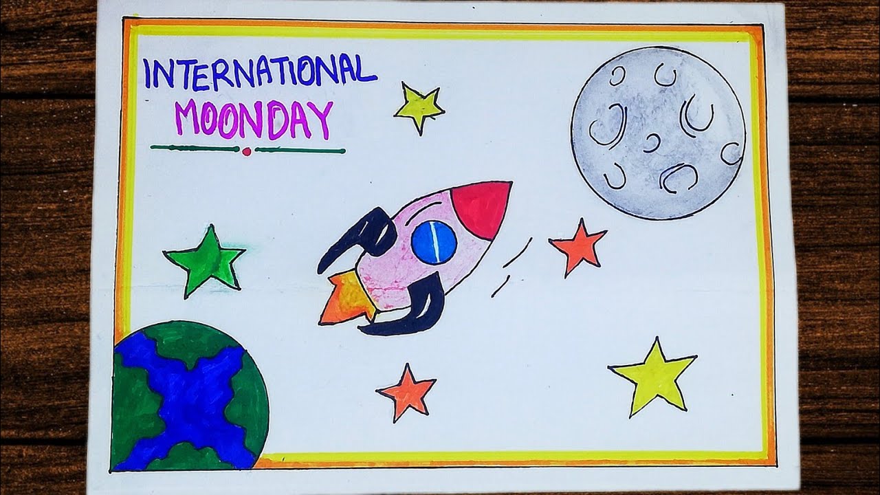 National Moon Day Drawing /Chandra Dinam Poster Drawing / Moon Day ...
