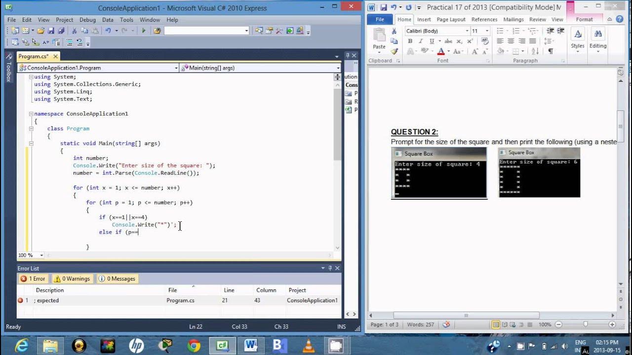 Creating a square using Nested Loops) - YouTube