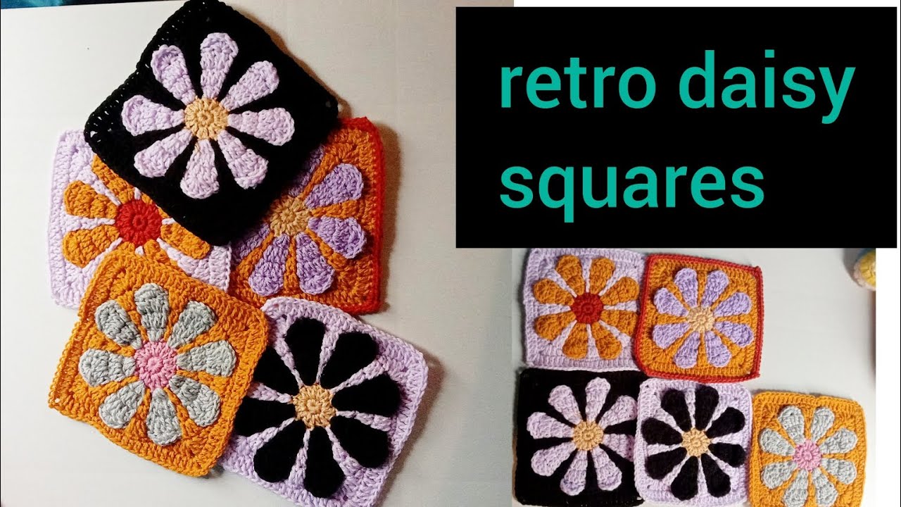 Easy way to crochet retro daisy flower squares tutorial for beginners ...