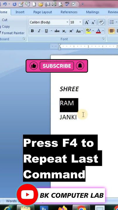 Text Ko Quickly Repeat Karna Sikhe//How to Repeat Last Command in Ms Word//@BKCOMPUTERLAB # ...