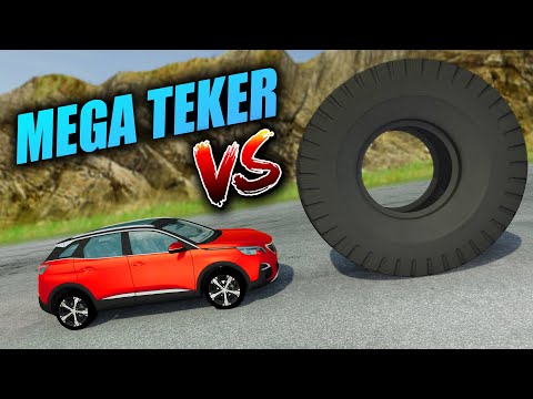 MEGA TEKER VS ARABA // TEKER HEYELAN // ÇILGIN DENEY // BeamNG.drive // Cars vs BİG WHELL
