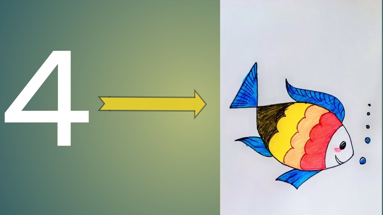 Learn To Draw A Fish From The Number "4"| Easy Fish Darwing|#fish|# ...